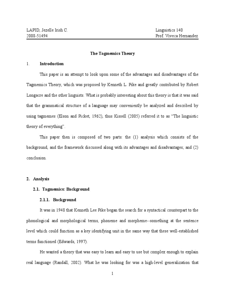 On Tagmemics Theory | PDF | Linguistics | Symbols