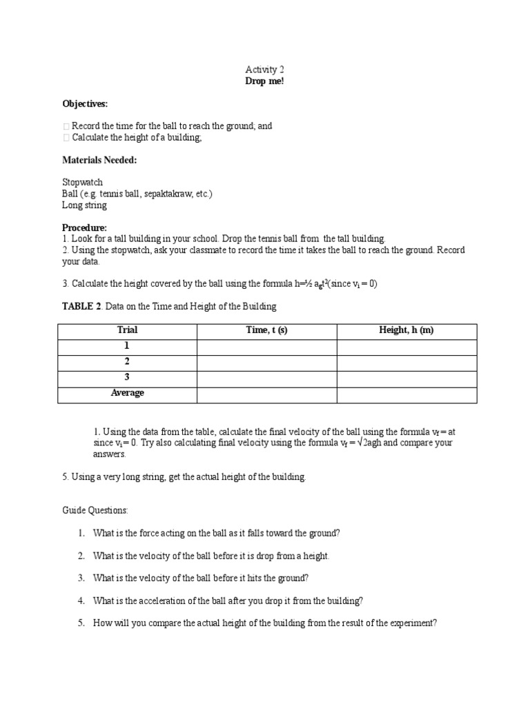 Activity 2 'Drop Me' | PDF | Teaching Methods & Materials