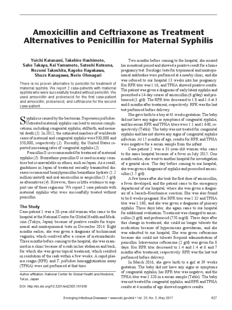 Amoxicillin and Ceftriaxone As Treatment Alternatives To Penicillin For ...