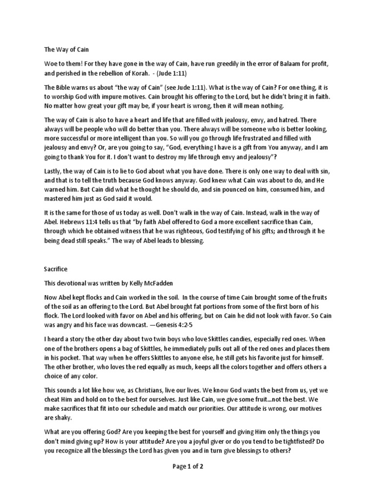 Sacrifice and The Way of Cain | PDF | Cain And Abel | Christianity