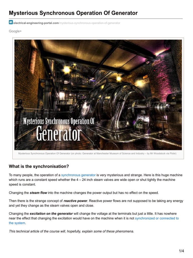 Synchronous Operation of Generator | PDF | Inductor | Electric Generator