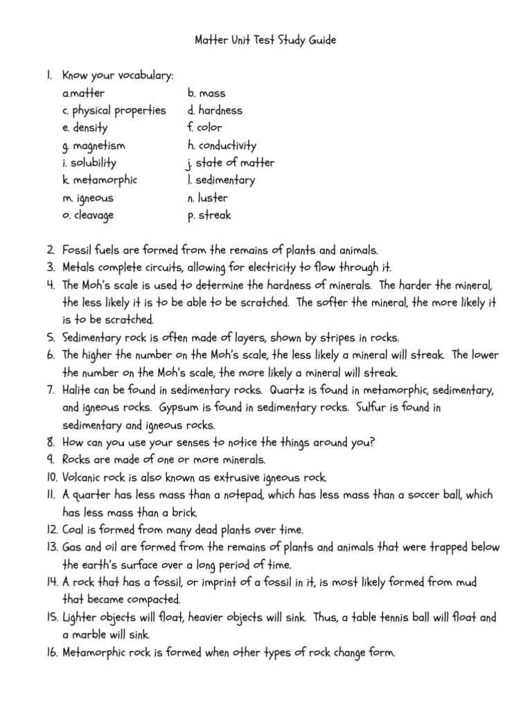 Matter Unit Test Study Guide | PDF