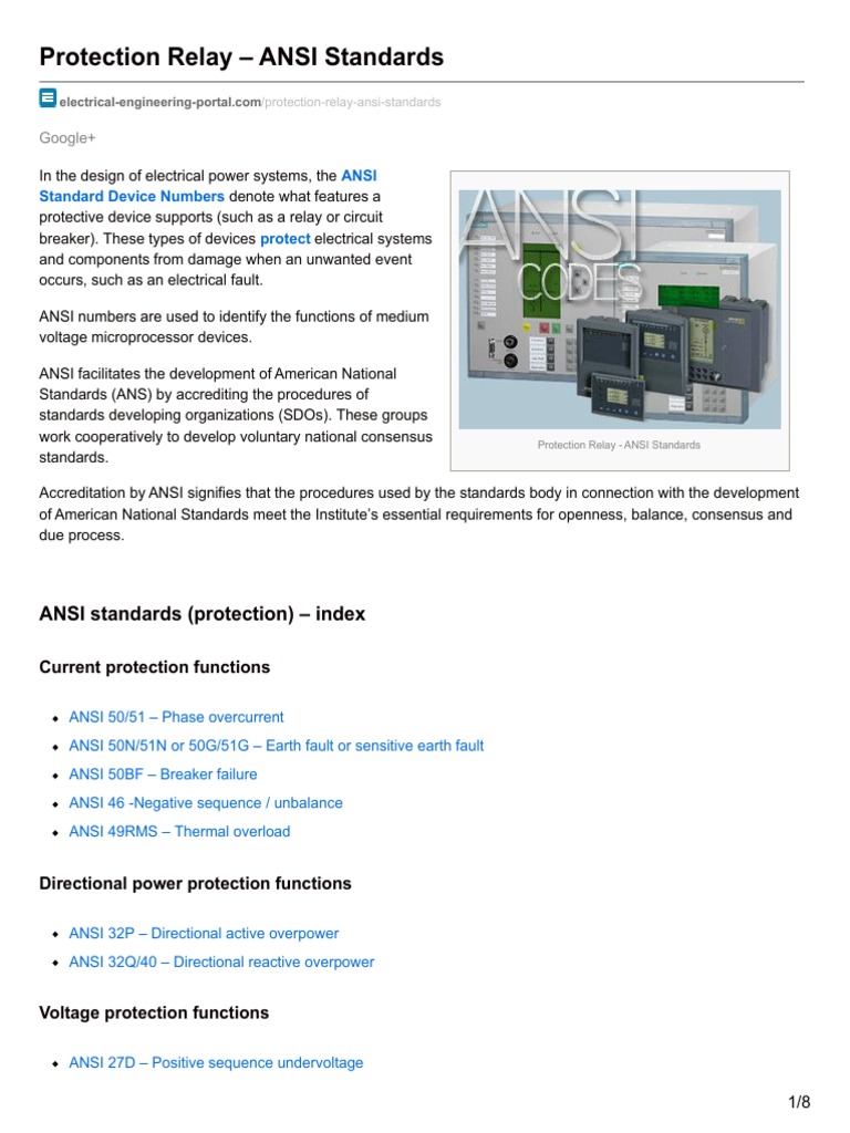 Relays ANSI Standards | PDF | Transformer | Power Supply