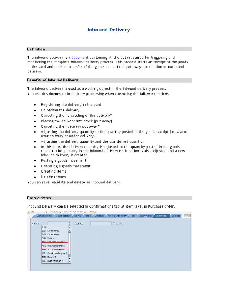 Sap MM Inbound Delivery Process PDF | PDF | Computing | Software