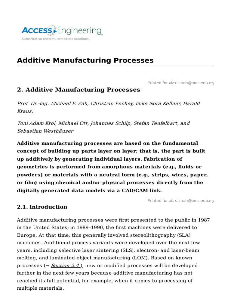 Additive Manufacturing Processes | PDF | 3 D Printing | 3 D Modeling