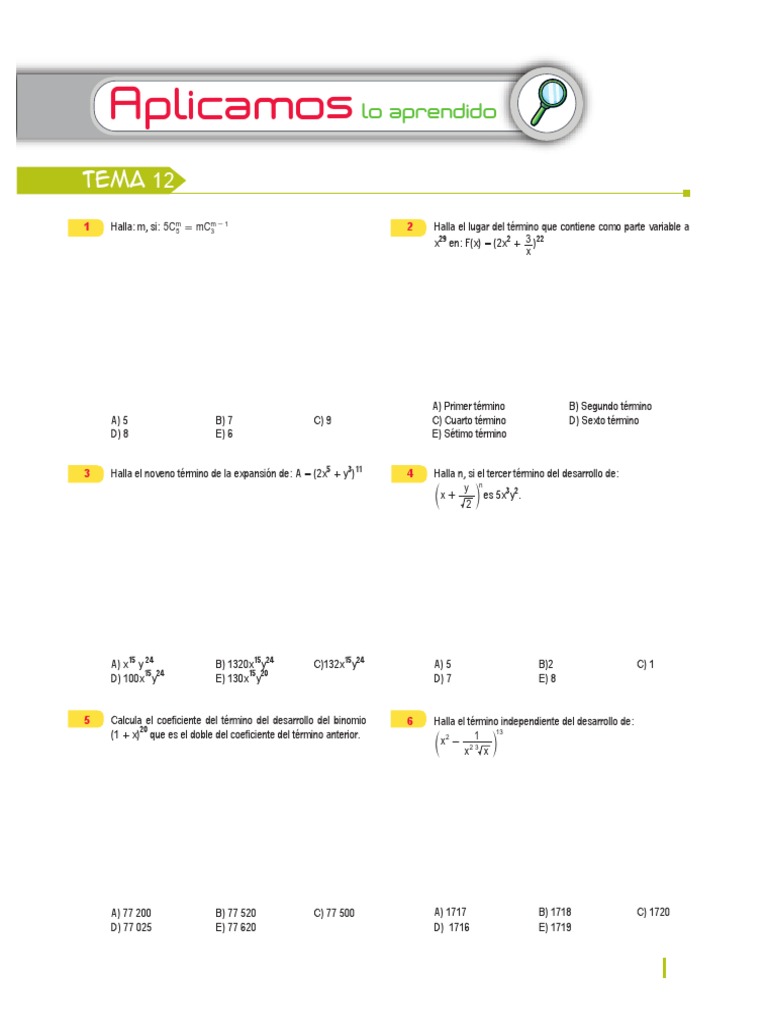 Actividades de Álgebra: Desarrollo de Binomios | PDF | Álgebra ...