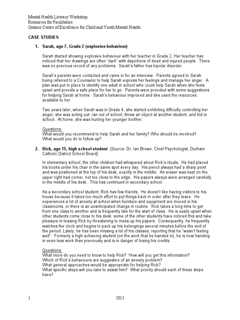 MHLW Sample Case Studies | Download Free PDF | Mental Health | Sibling