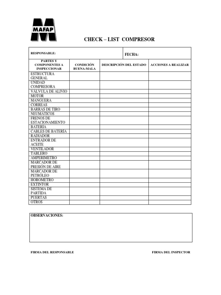 Check List de Compresor | PDF