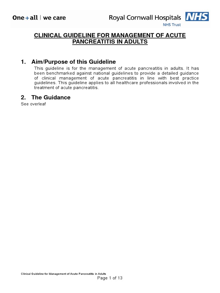 Clinical Guideline For Management of Acute Pancreatitis in Adults | PDF ...