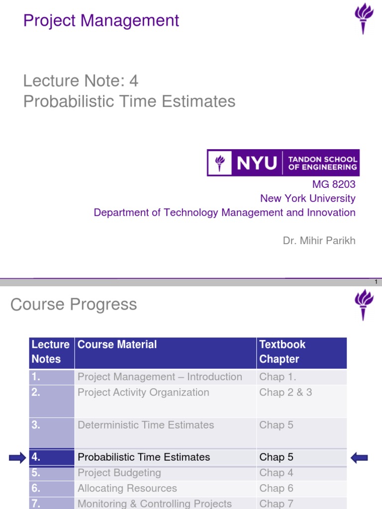 Project Management: Lecture Note: 4 Probabilistic Time Estimates | PDF ... Project Management: Lecture Note: 4 Probabilistic Time Estimates | PDF ...