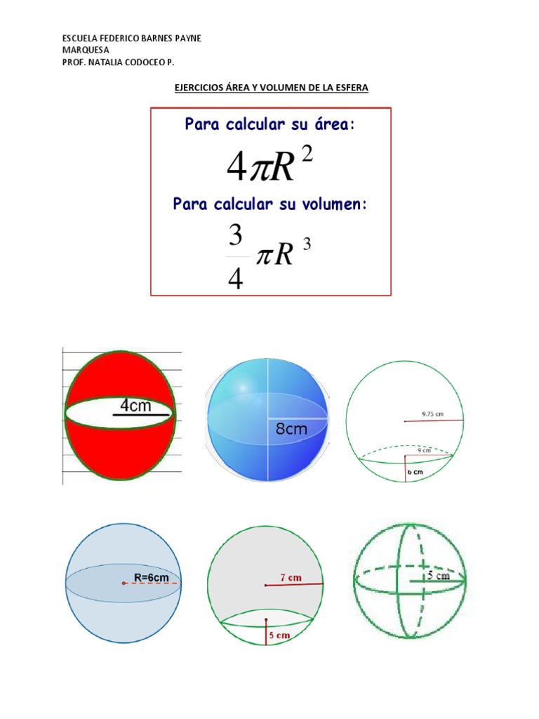Ejercicios Área y Volumen de La Esfera | PDF
