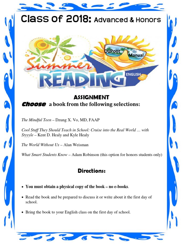 Book Assignment for English Class 2018 | PDF