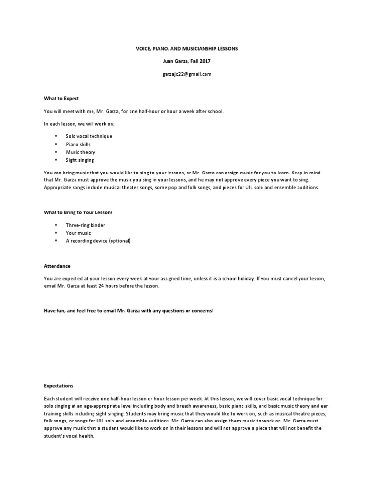Juan Voice Lesson Contract | PDF | Singing | Songs