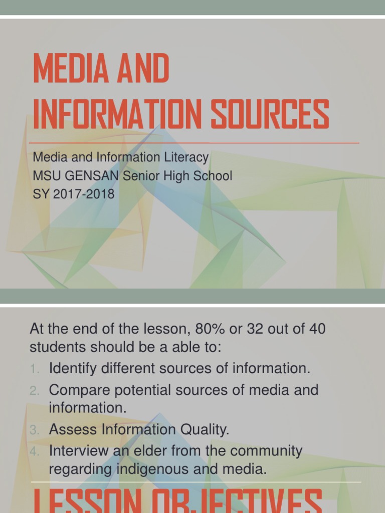 Media and Information Sources Overview | PDF | Information Literacy ...
