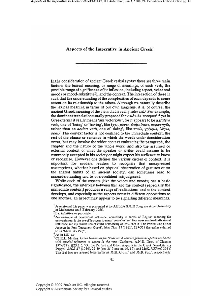 Imperative Mood in Ancient Greek | PDF | Social Science