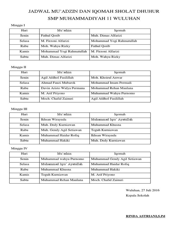 Jadwal Muadzin | PDF