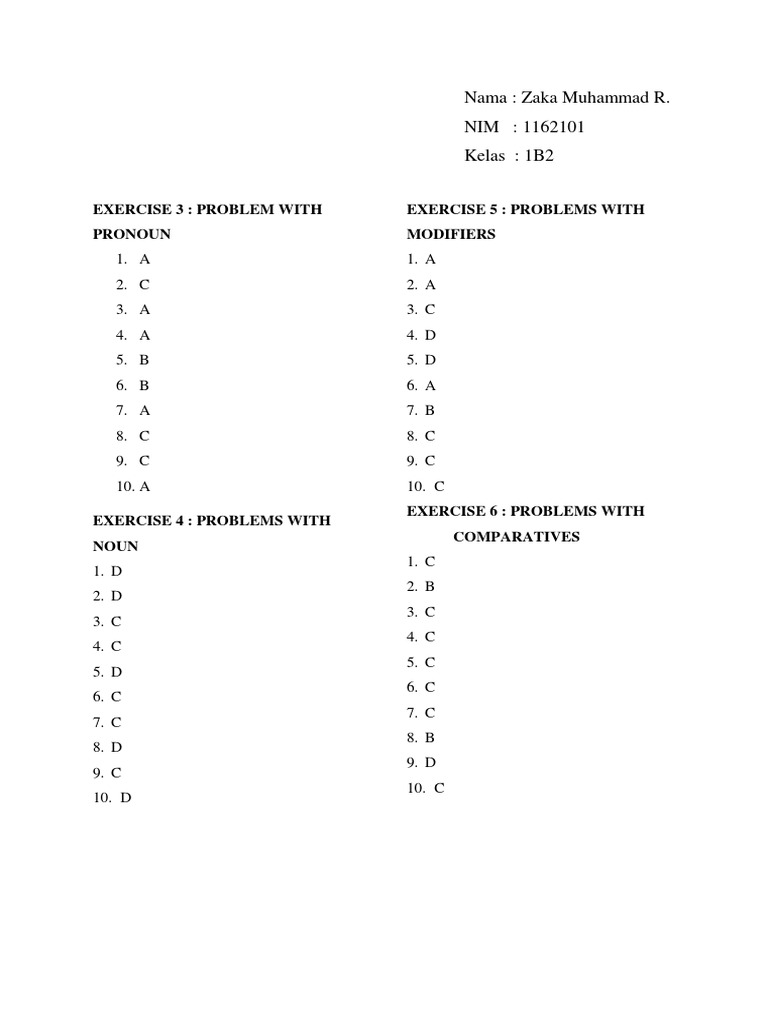 Exercise 3: Problem With Pronoun Exercise 5: Problems With Modifiers | PDF | Teaching Methods ...