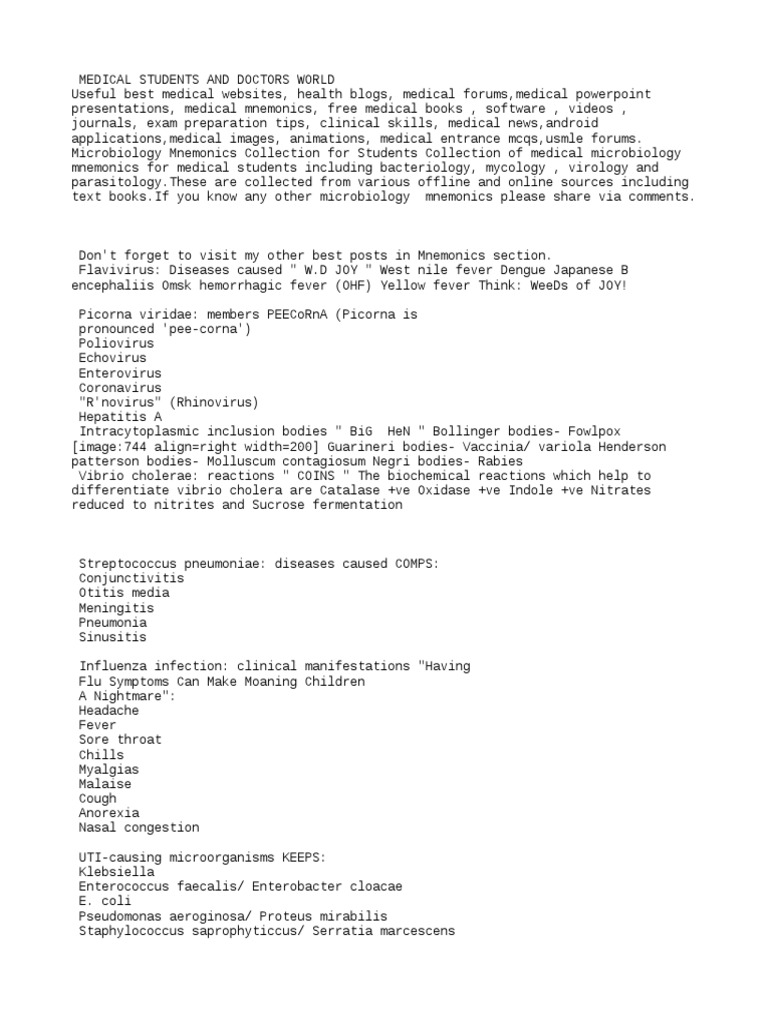 MEDICAL STUDENTS and DOCTORS WORLD Microbiology Mnemonics Collection ...