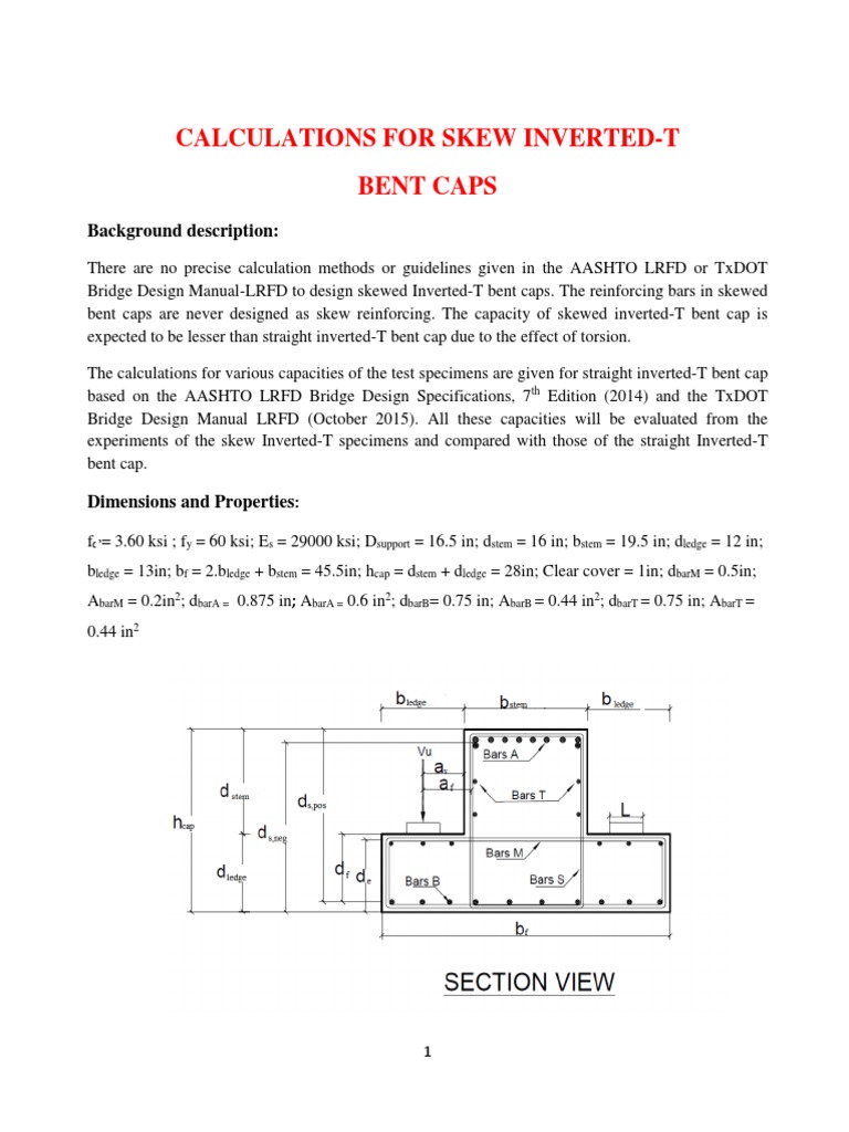 Inverted-T Bent Cap Calculations V1 | PDF