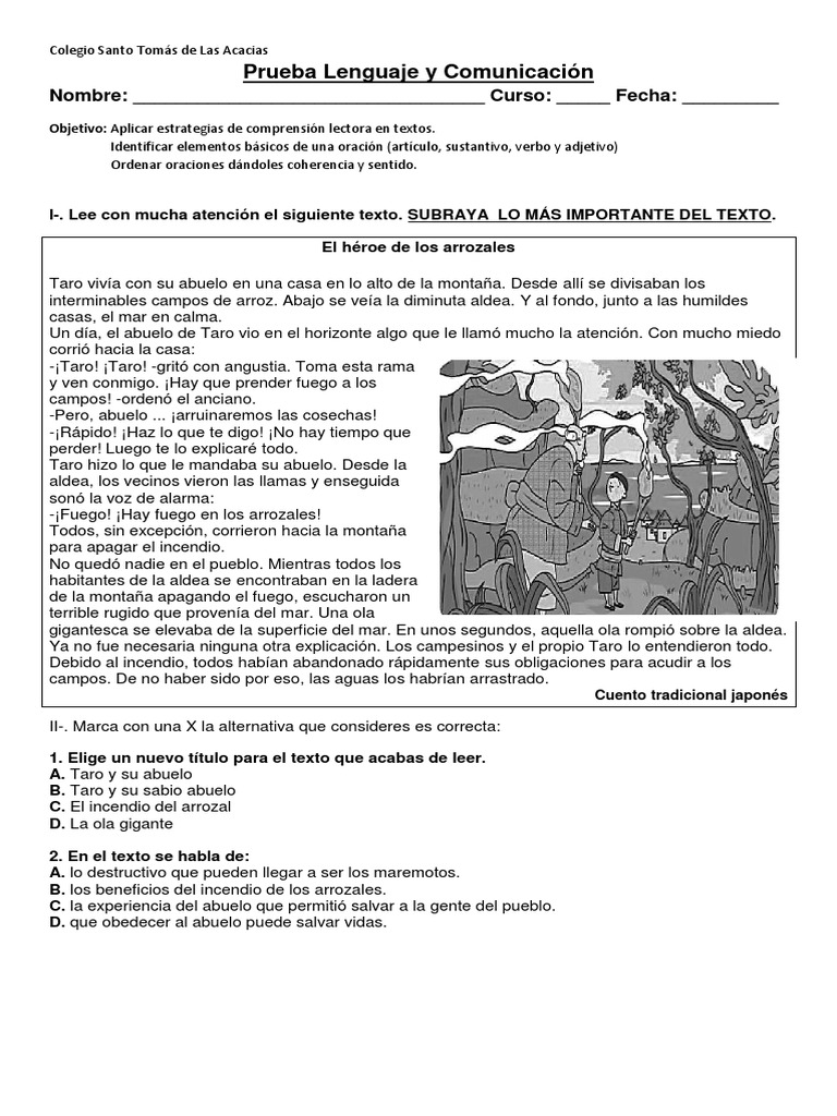 Prueba Unidad 3 Lenguaje Cuarto | PDF