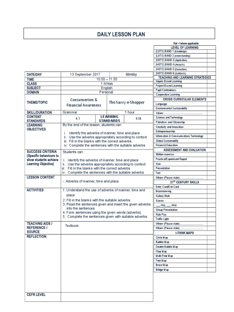 Daily Lesson Plan: Consumerism & Financial Awareness The Savvy E ...