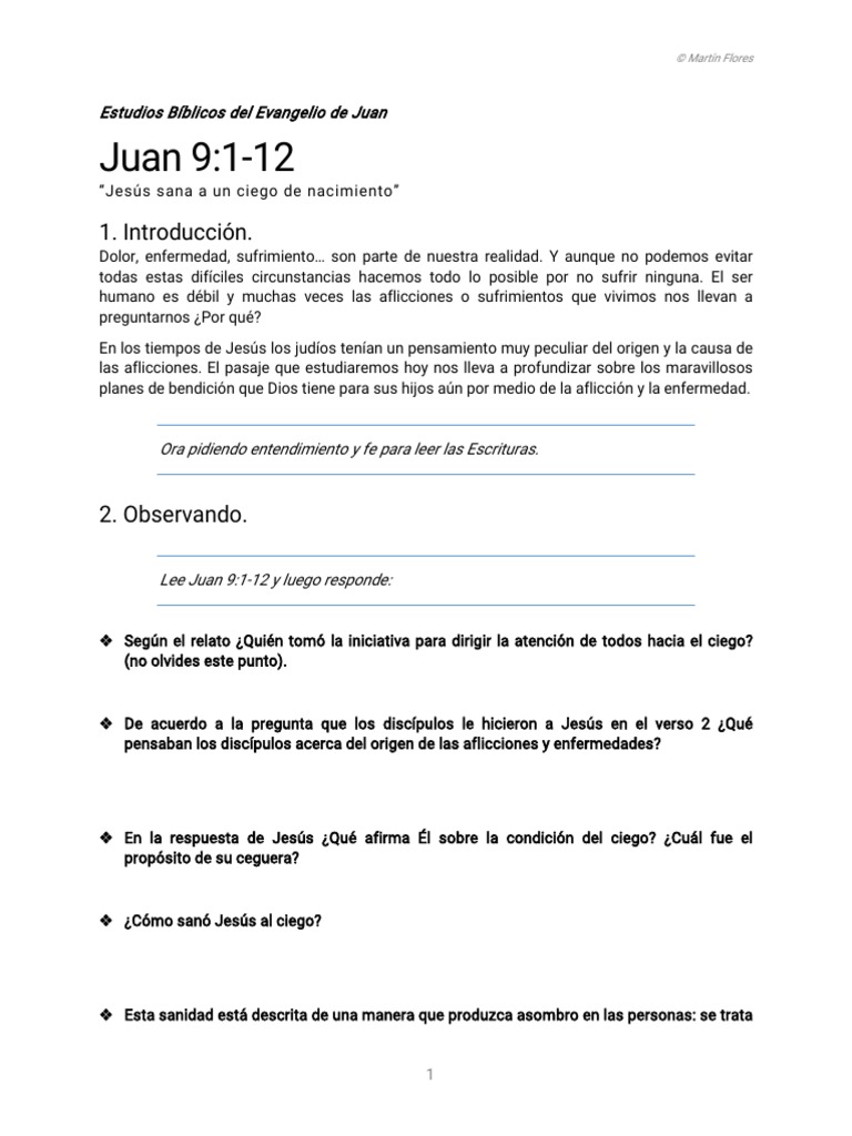 Estudio Bíblico Juan 9.1 12 | PDF | Pecado | Jesús