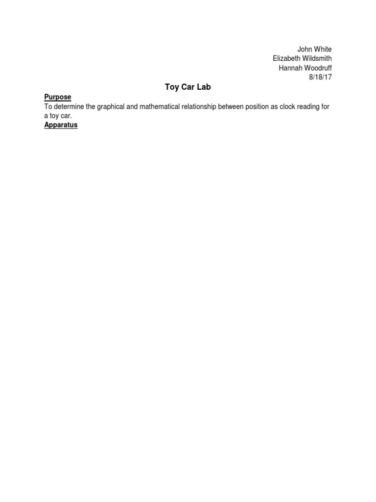 Toy Car Lab: Purpose | PDF