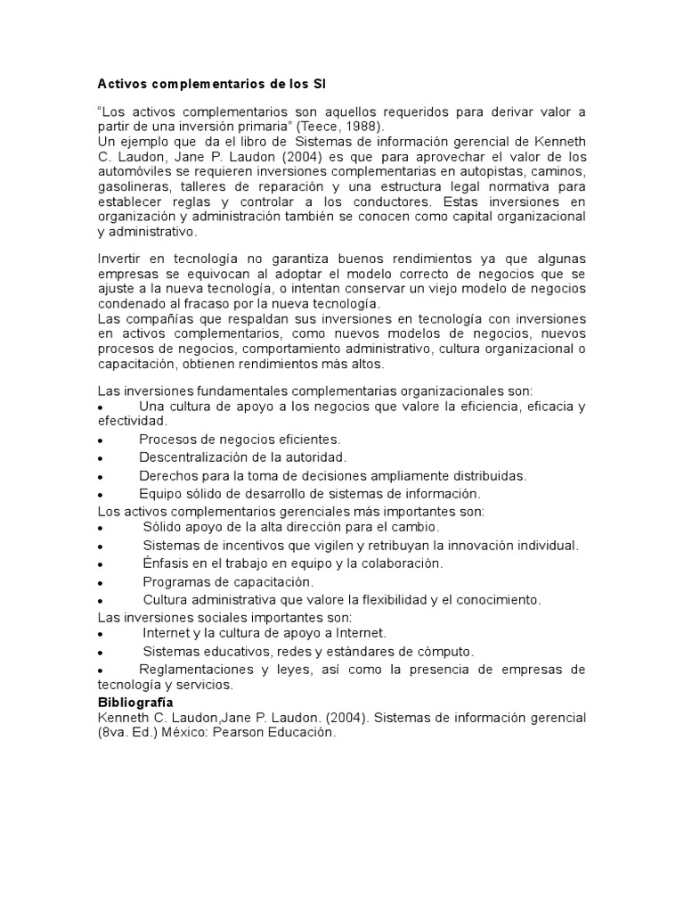 Activos Complementarios en SI | PDF | Negocios