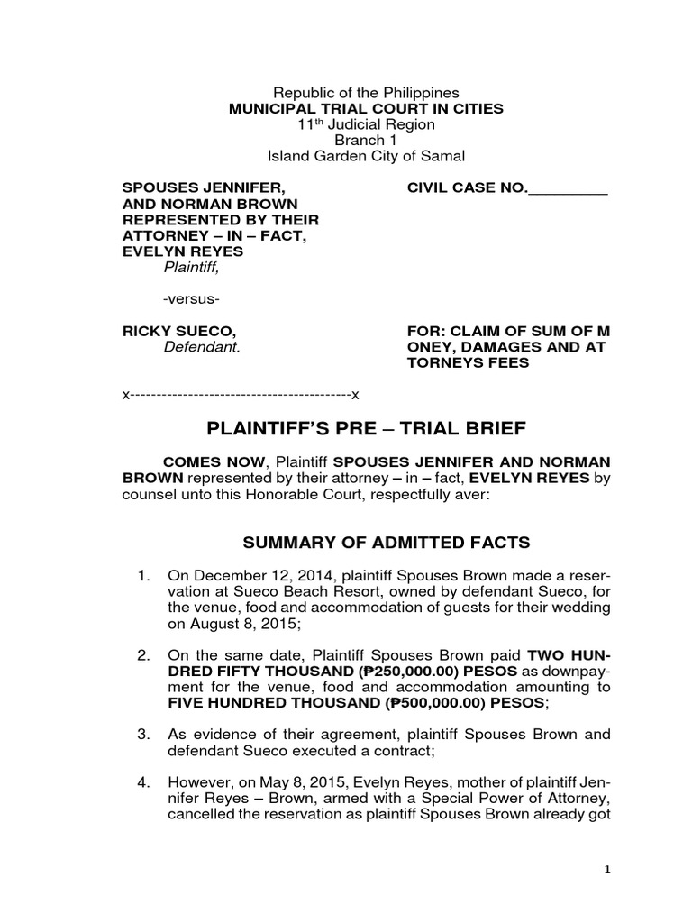 Pre Trial Brief Sample | PDF | Government | Common Law