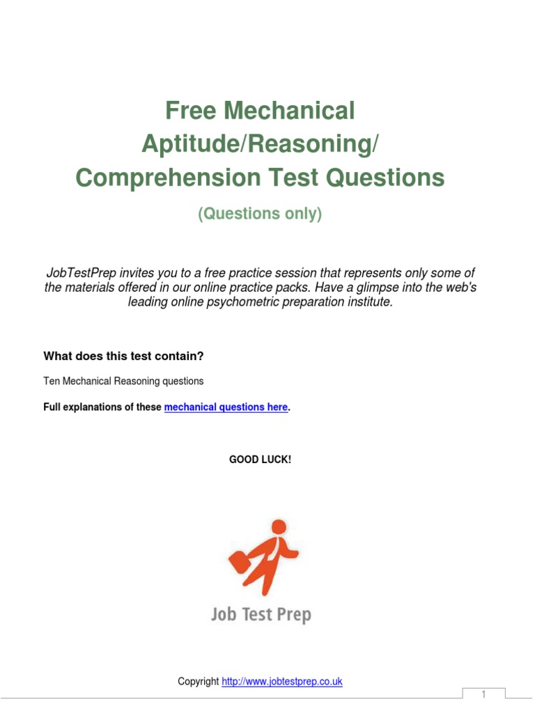 Free Mechanical Aptitude/Reasoning/ Comprehension Test Questions ...