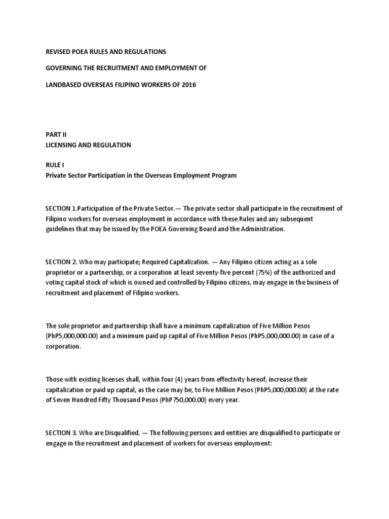 Revised Poea Rules and Regulations | Regulatory Compliance | Employment