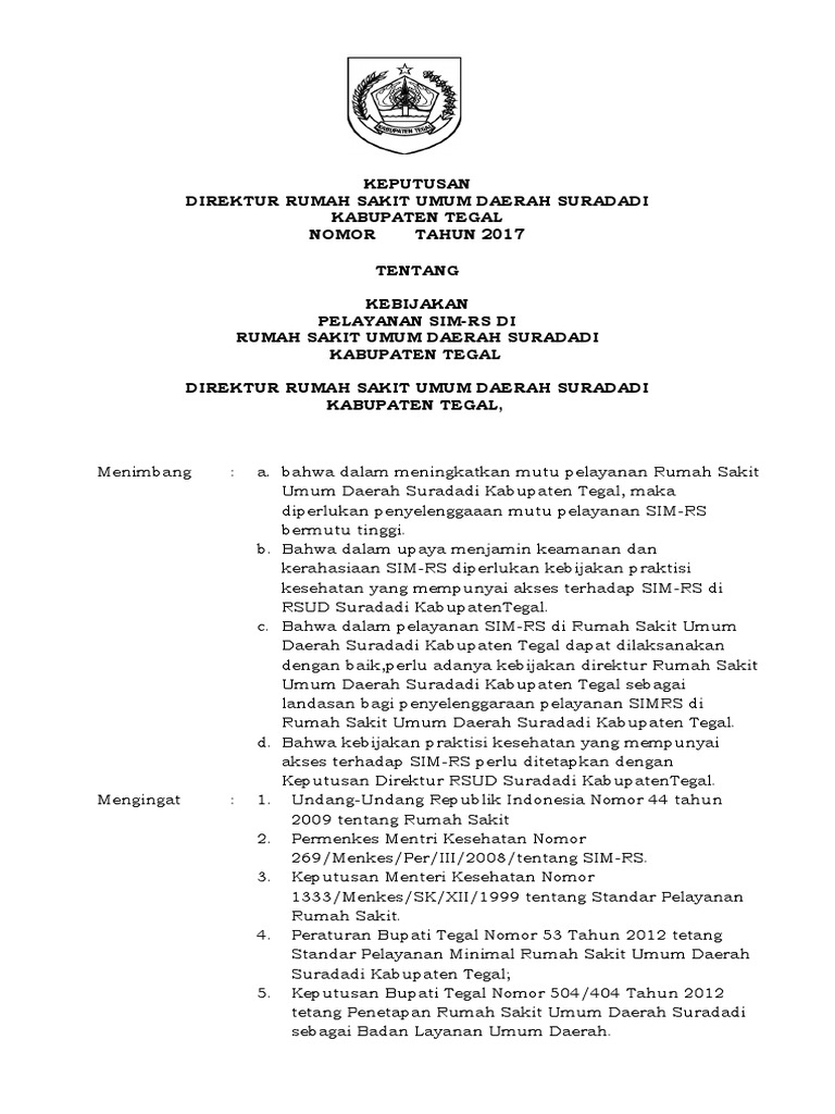 SK Pelayanan Simrs | PDF