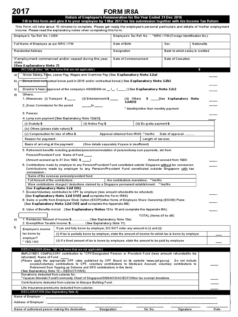 Form Ir8a_ya 2017 | Pension | Employment | Free 30-day Trial | Scribd