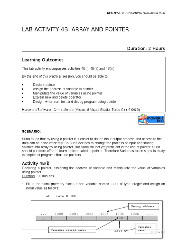 Dfc2037 Lab Activity 4b Pdf Pointer Computer Programming Variable Computer Science