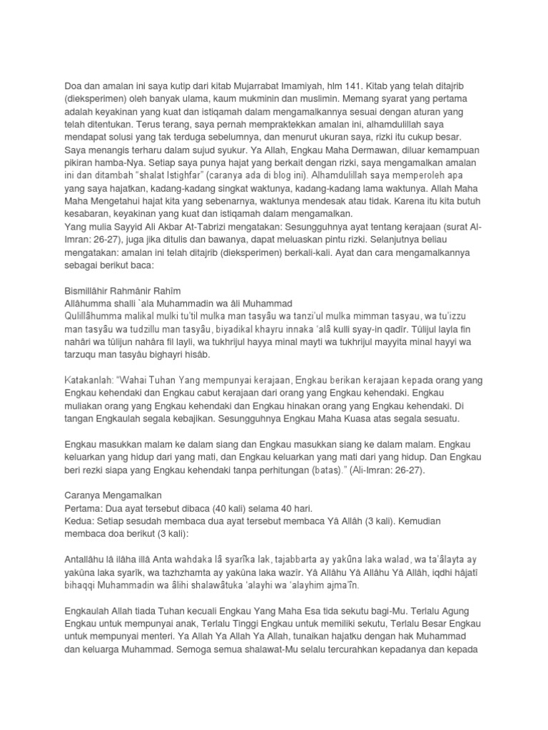 Doa Dan Amalan Mujarab | PDF