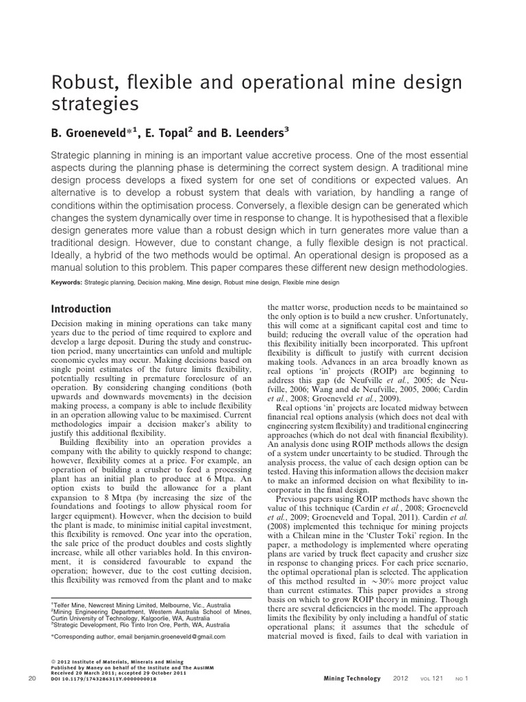 MNT - Groeneveld, Topal - Robust Flexible and Operational Mine Design | PDF | Mathematical ...