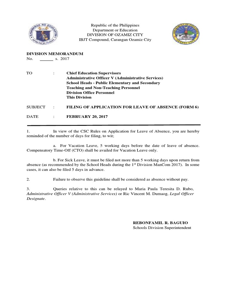 Memo For Application of Leave | PDF