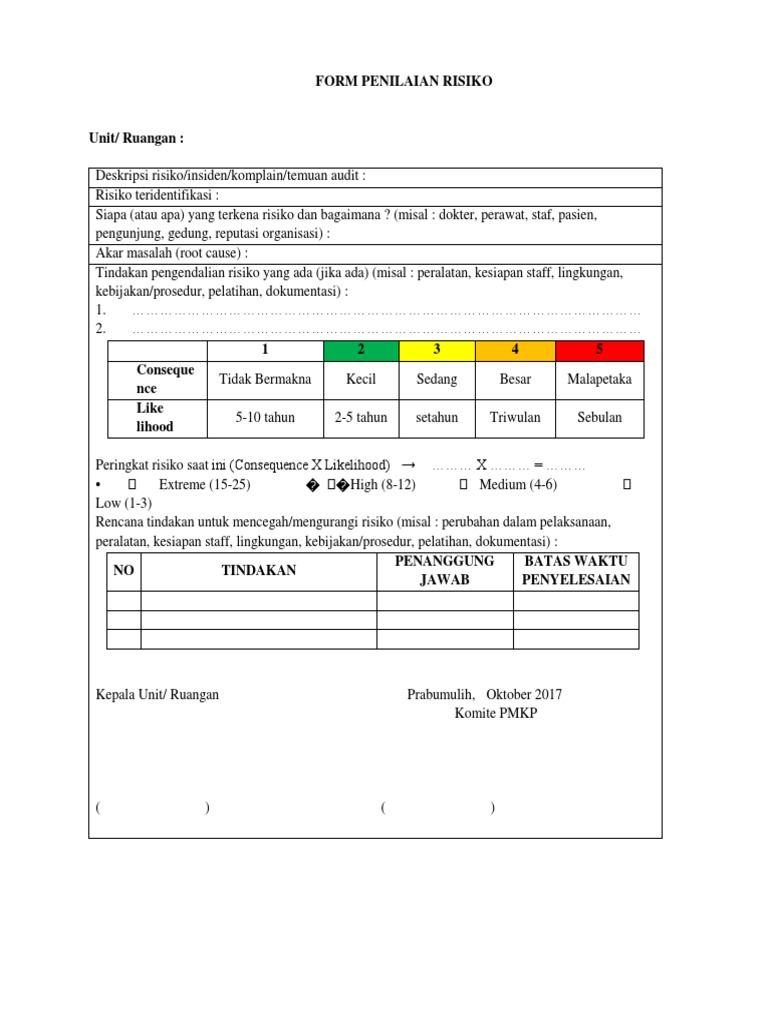 Form Penilaian Resiko | PDF