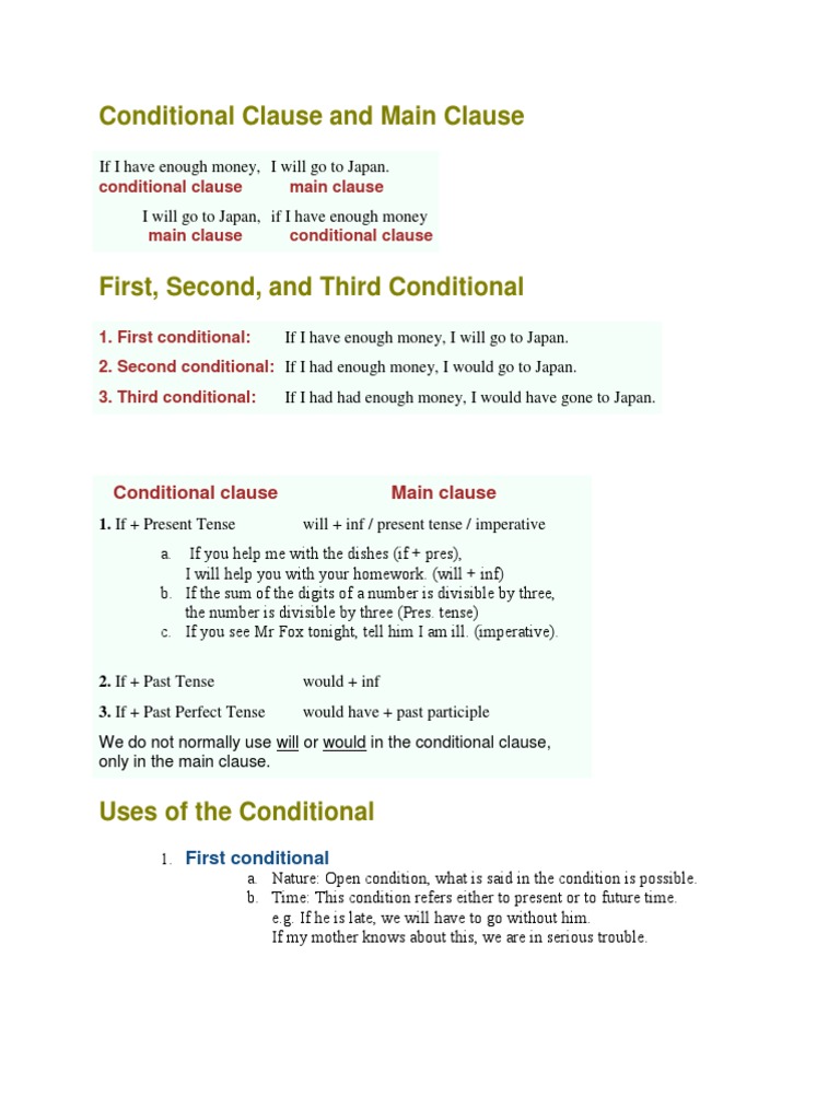Conditional Clause and Main Clause | PDF | Perfect (Grammar) | Onomastics