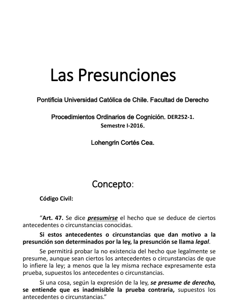Las presunciones legales y judiciales: conceptos, clasificación y valor ...