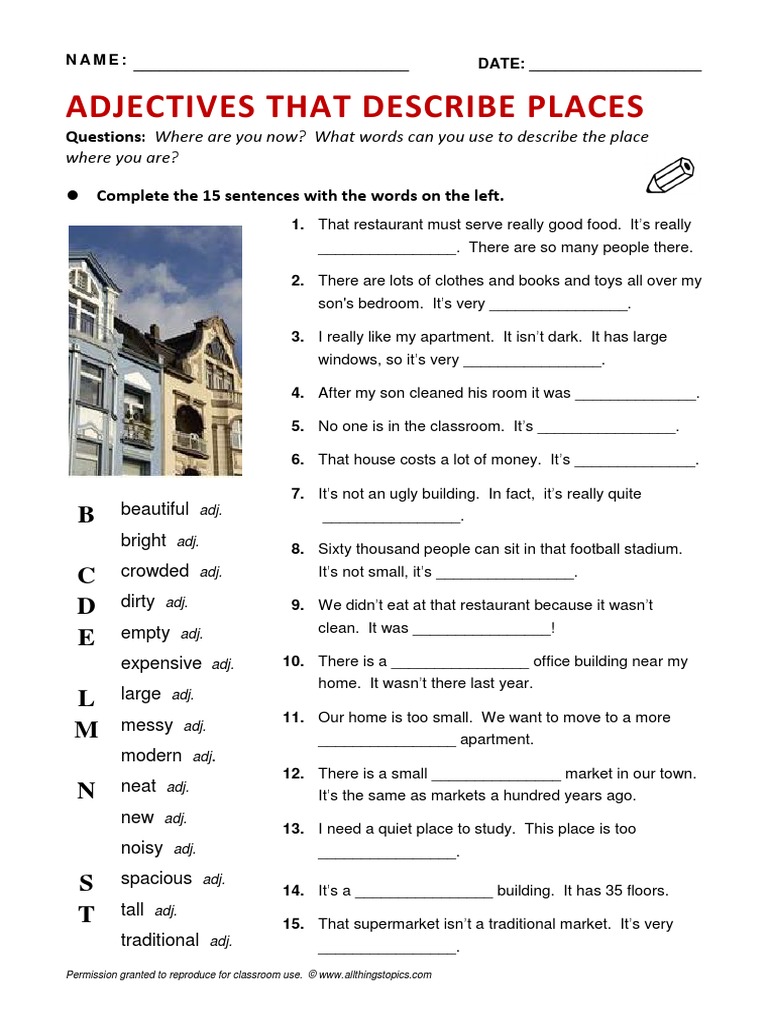 Adjectives That Describe Places PDF | PDF
