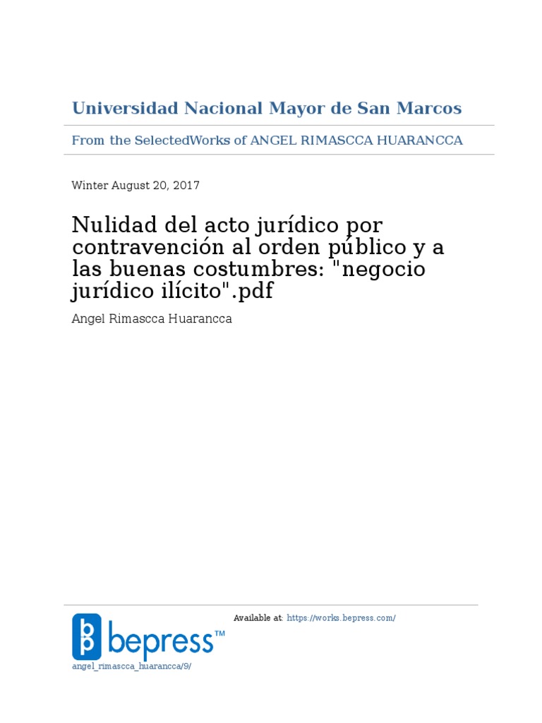 Nulidad Del Acto Juridico Por Contravencion Al Orden Publico y A Las Buenas Costumbres Negocio ...
