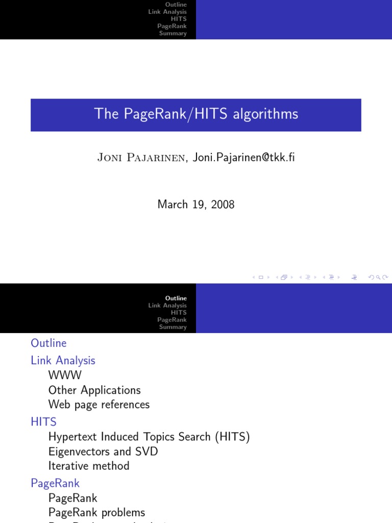 The Pagerank and HITS Algorithms | Download Free PDF | Eigenvalues And ...