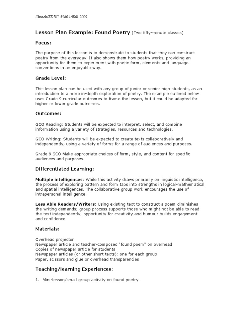 Constructing Poetry from the Everyday: A Lesson Plan for Teaching Found ...