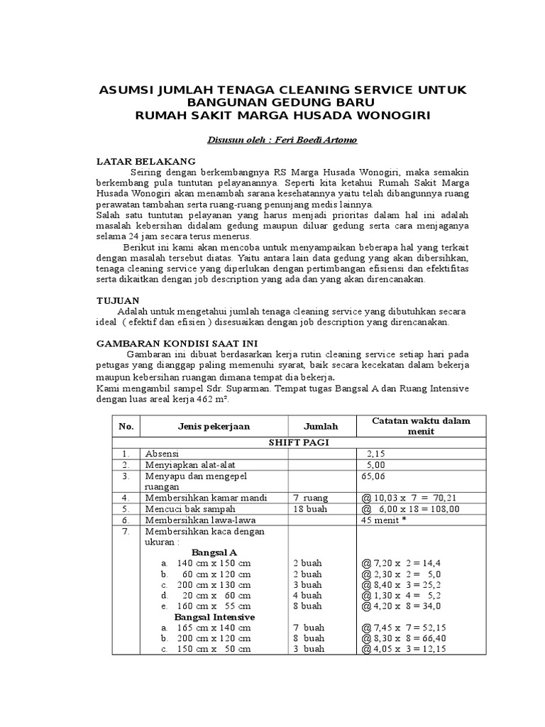 Asumsi Jumlah Tenaga Cleaning Service Untuk Bangunan Gedung | PDF