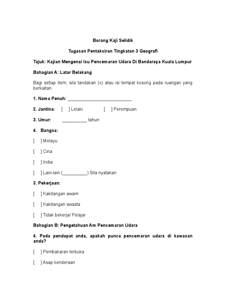 Borang Kaji Selidik | PDF