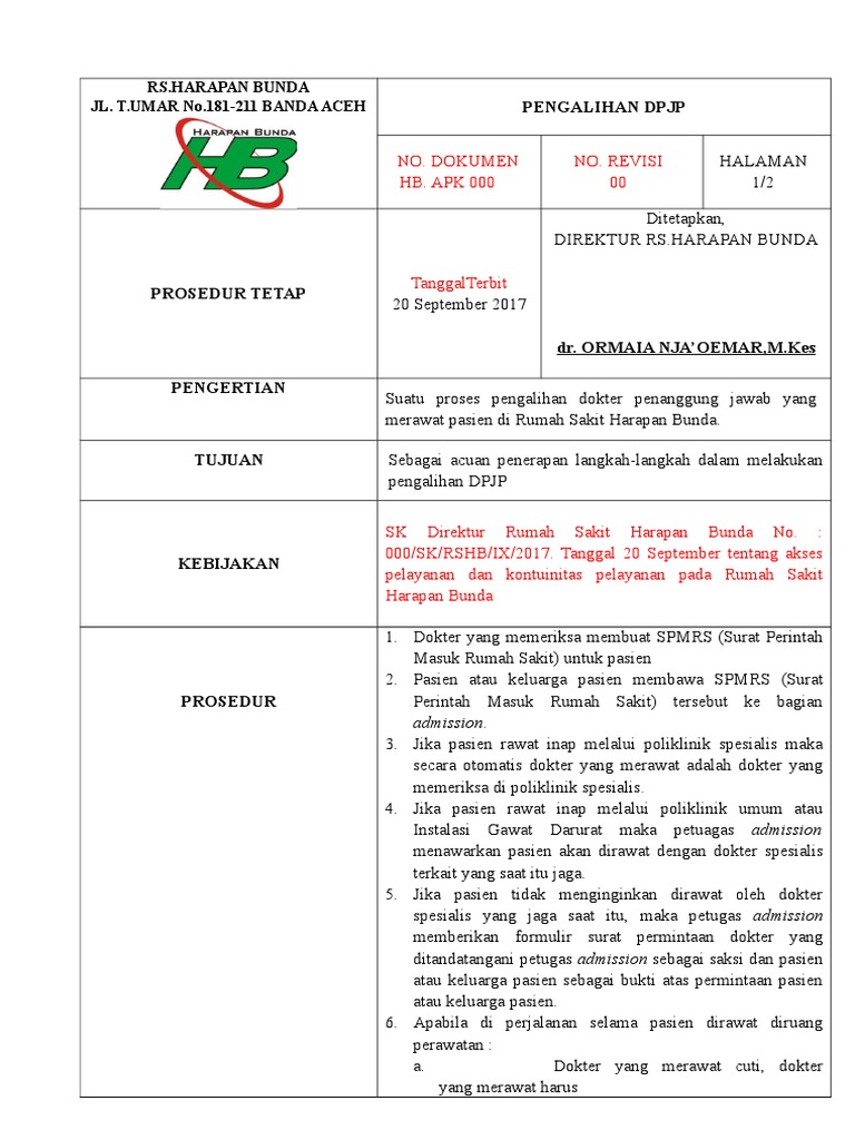 2.1 Sop Pengalihan DPJP | PDF
