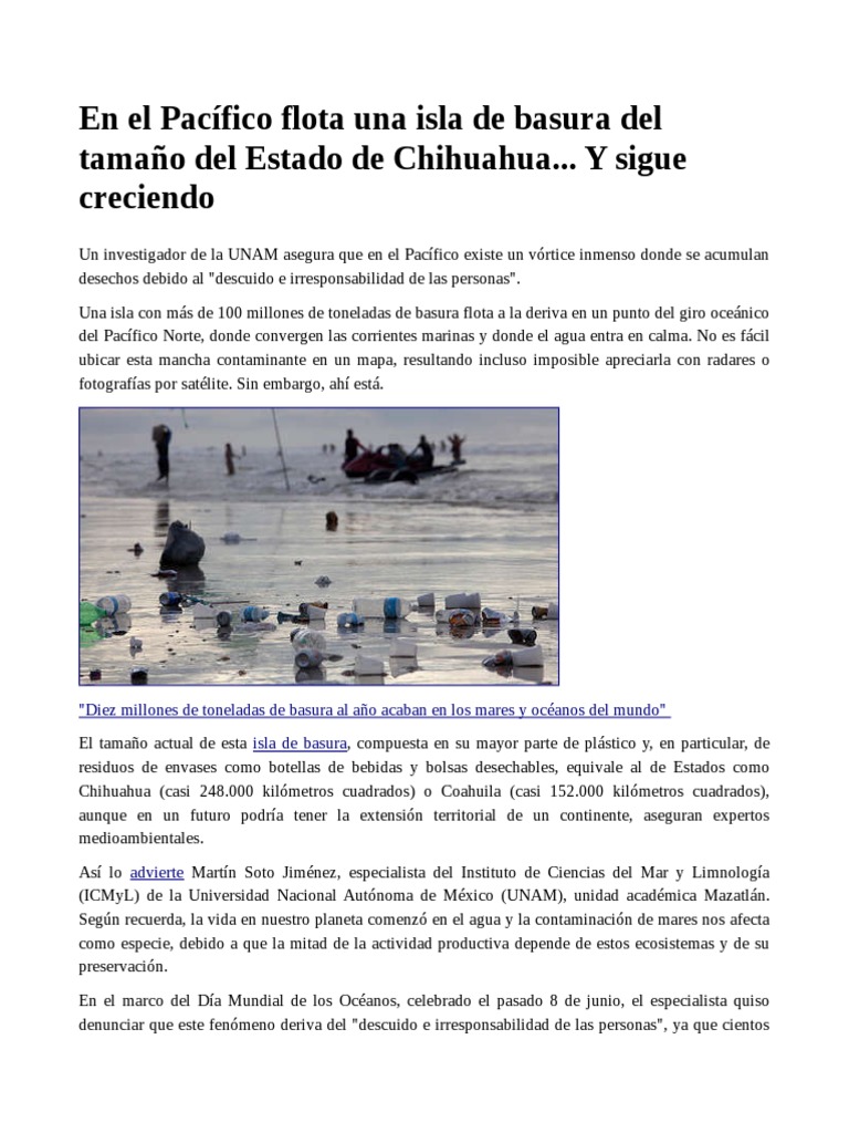 Isla de Basura en El Pacifico | PDF | Océanos | Residuos