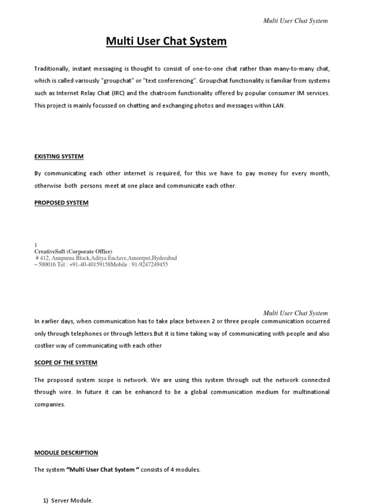 Multi User Chat System Abstract | PDF | Instant Messaging | Internet Relay Chat