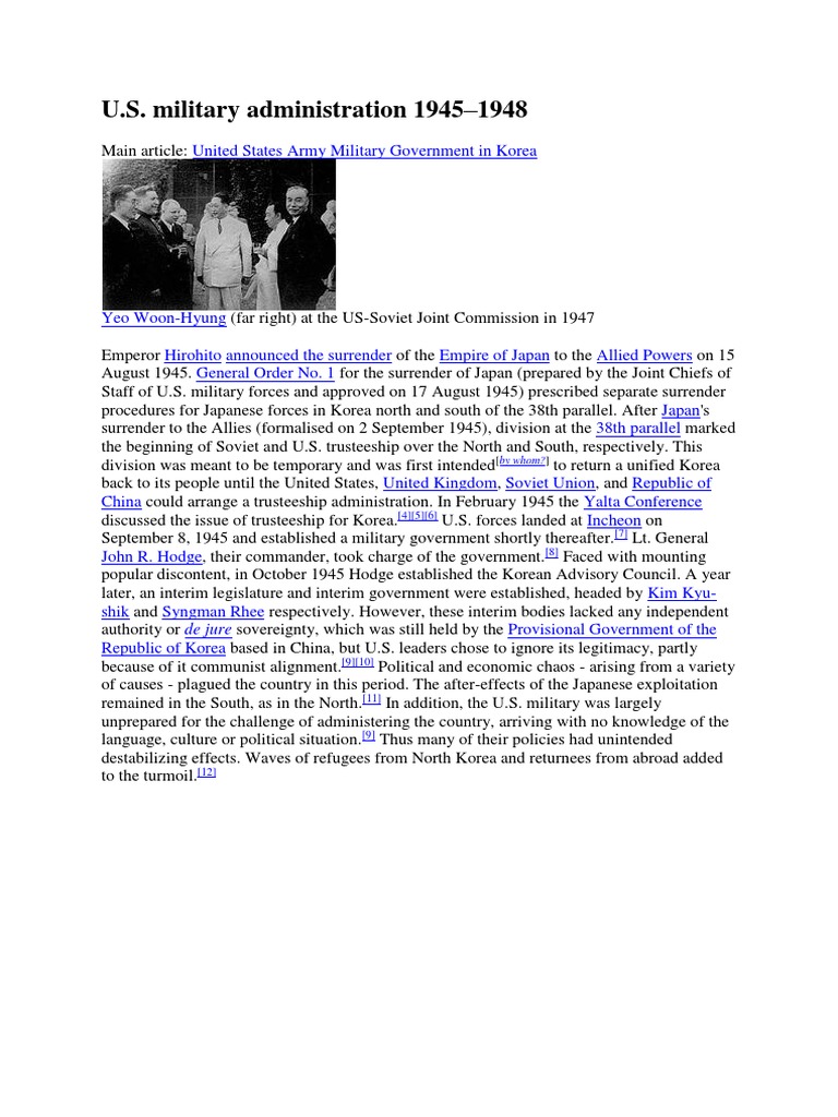 U.S. Military Administration 1945-1948 | PDF